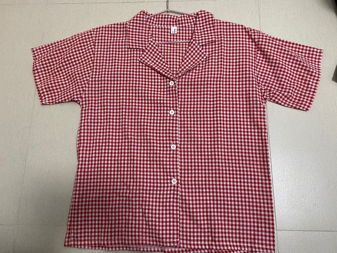 Red checkered top, Women's Fashion, Tops, Shirts on Carousell