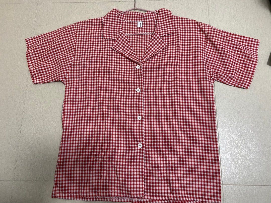 Red checkered top, Women's Fashion, Tops, Shirts on Carousell
