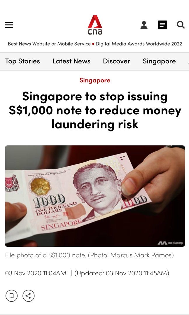SGD $1,000 (Singapore Note), Hobbies & Toys, Memorabilia & Collectibles ...
