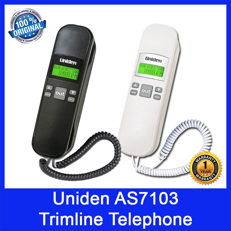 Uniden AS7103 Trimline Telephone. 59 Caller ID Memory. Wall Mountable ...