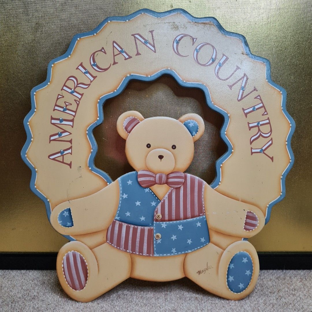 VINTAGE FOLK ART WOODEN CARVING FLAT CUTE AMERICAN COUNTRY HAND PAINTED ...