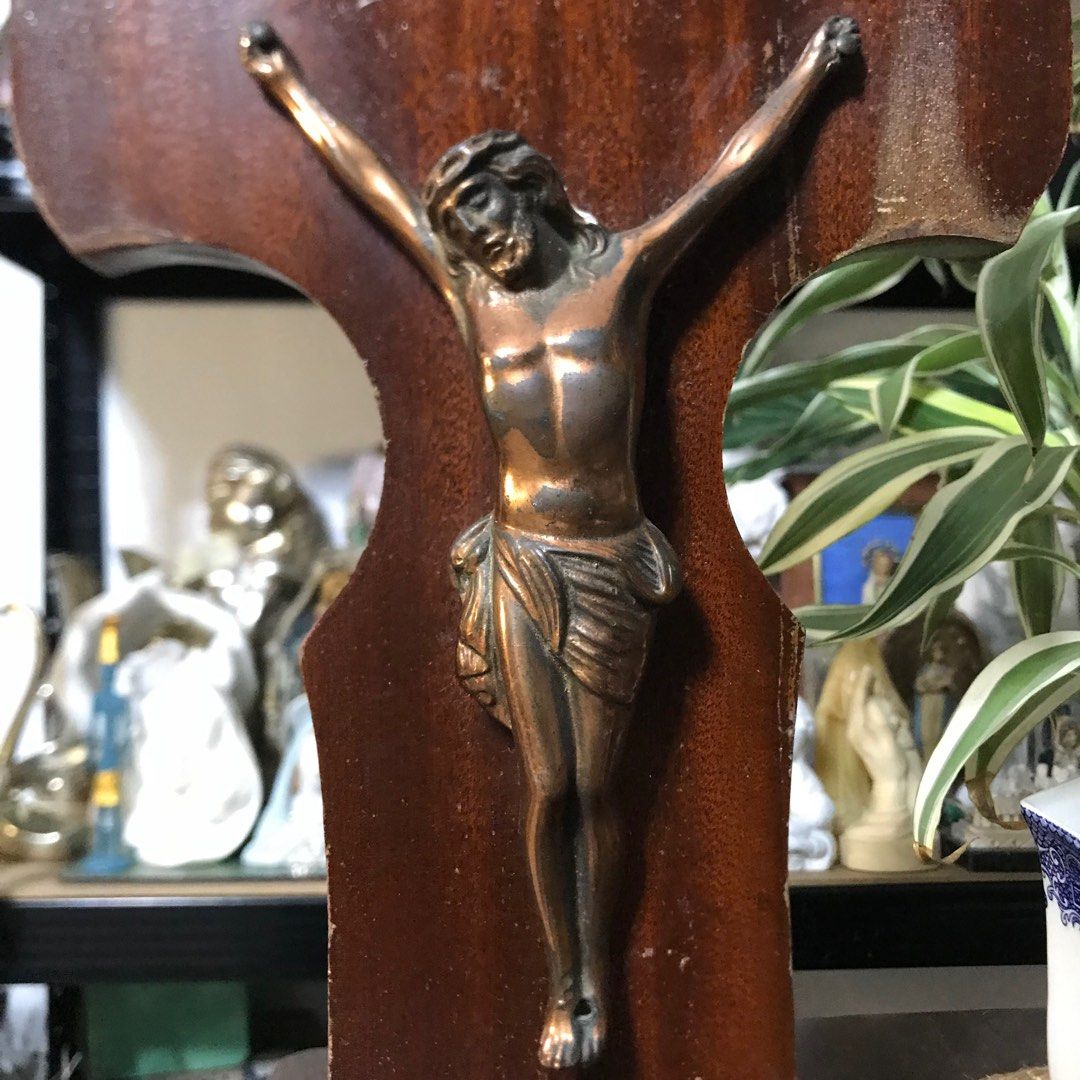 Vintage French crucifix copper and wood on Carousell