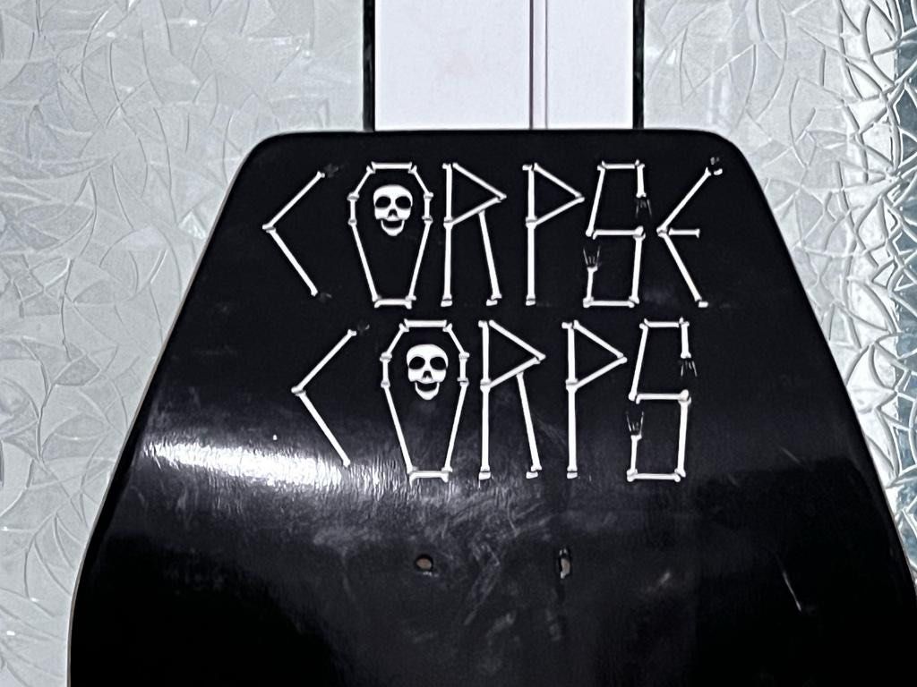 VTG CORPSE CORPS X MATERNAL 10” SKELETON GUITAR COFFIN DECK SKATEBOARD ...