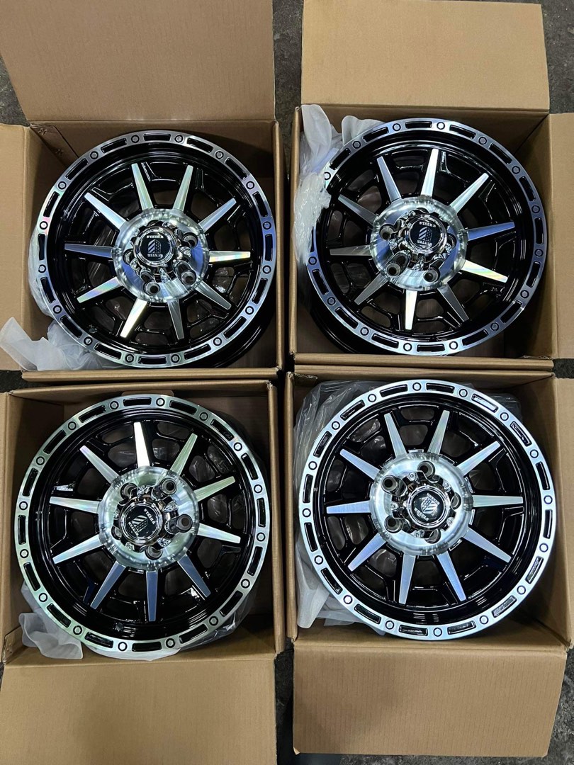 15” Hunterwheels Code H1045 Polish Black mags 5Holes pcd 114 Brandnew ...