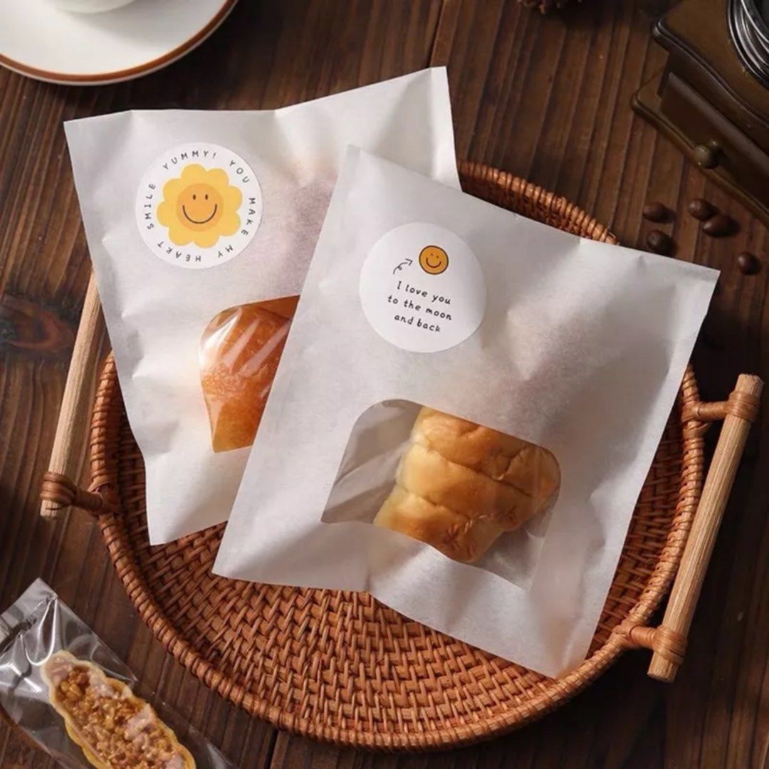 1 sheet/5cm Round Square Sealing Stickers Cute Smiley Face Baked Bread ...