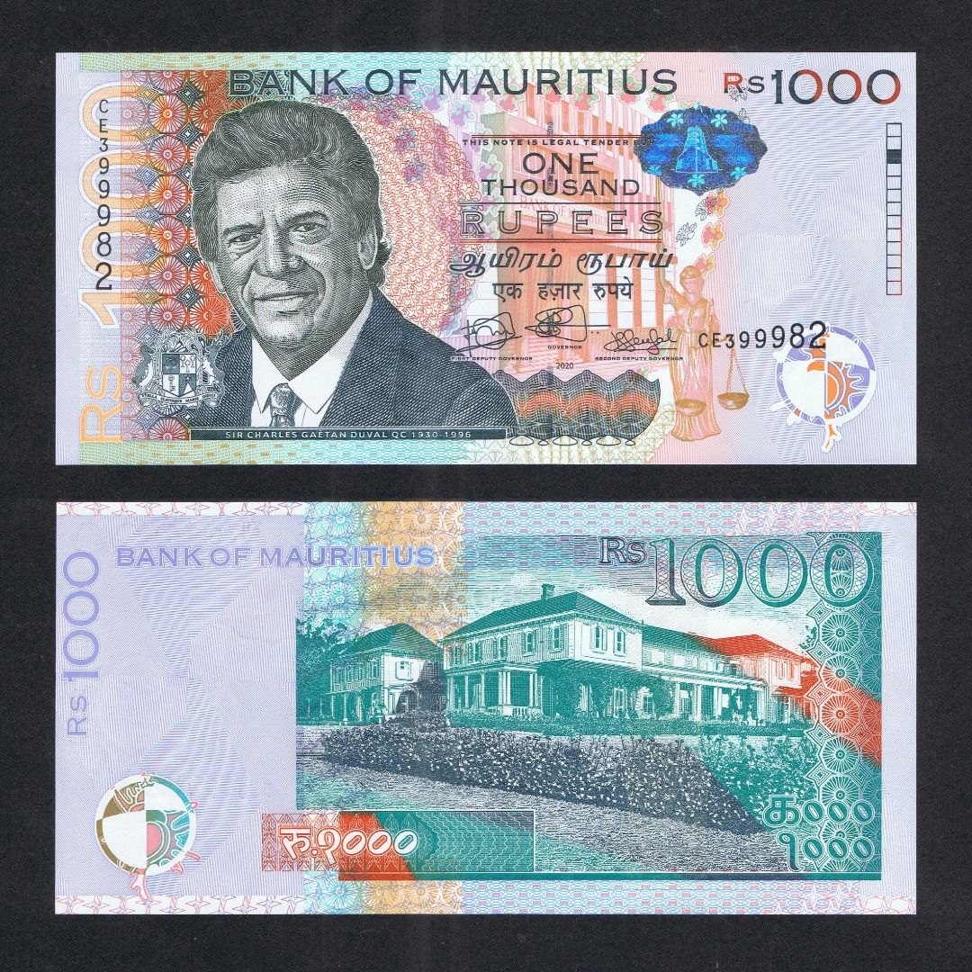 2020 MAURITIUS 1,000 1000 RUPEES P-63e UNC > SIR CHARLES GAETAN DUVAL ...