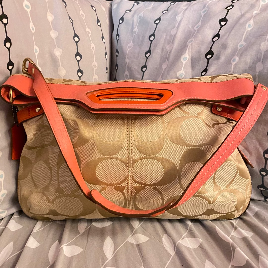 AUTHENTIC COACH TRI COLOR SIGNATURE CANVAS & LEATHER BONNIE FOLD OVER ...