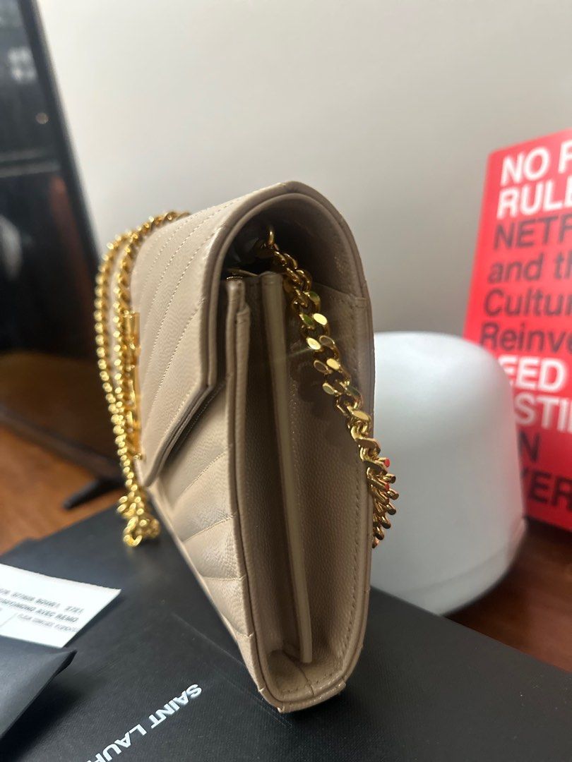 Authentic YSL Cassandre Envelope Wallet on Chain in Calfskin, Luxury ...