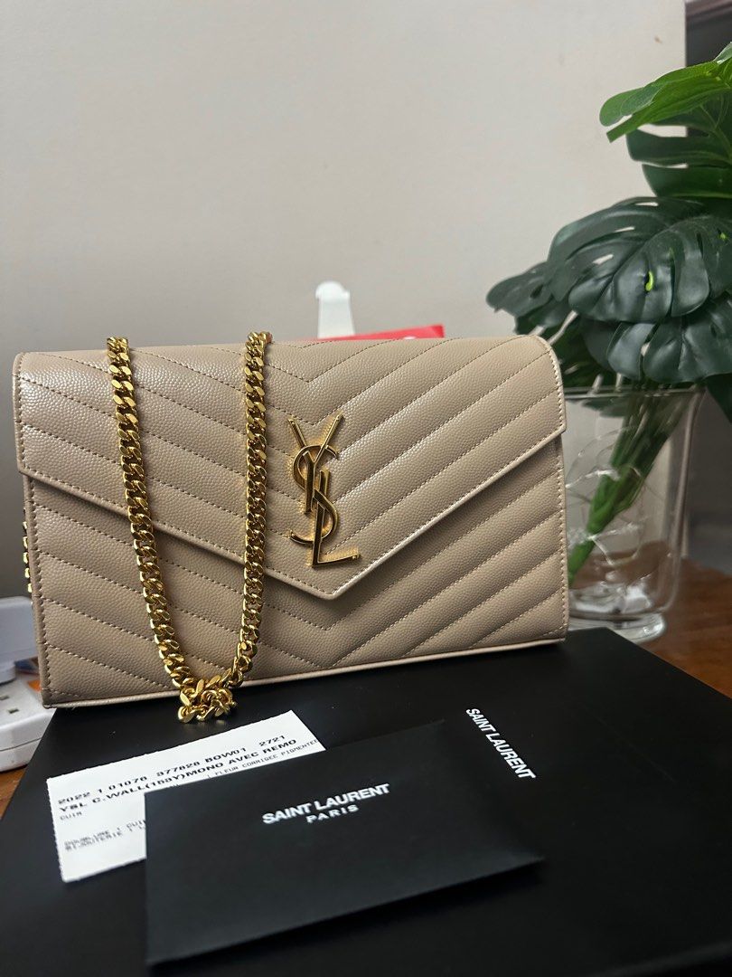 Authentic YSL Cassandre Envelope Wallet on Chain in Calfskin, Luxury ...