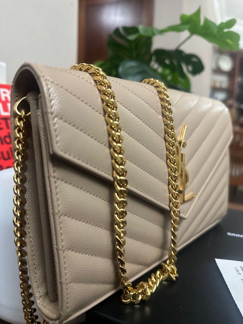 Authentic YSL Cassandre Envelope Wallet on Chain in Calfskin, Luxury ...