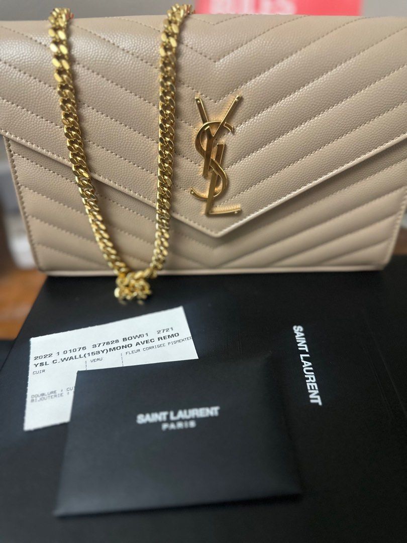 Authentic YSL Cassandre Envelope Wallet on Chain in Calfskin, Luxury ...