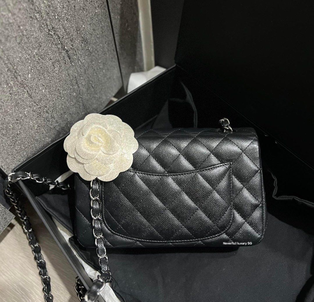 Chanel Classic Flap Mini Rectangular 18C Iridescent Black Caviar in Gun ...