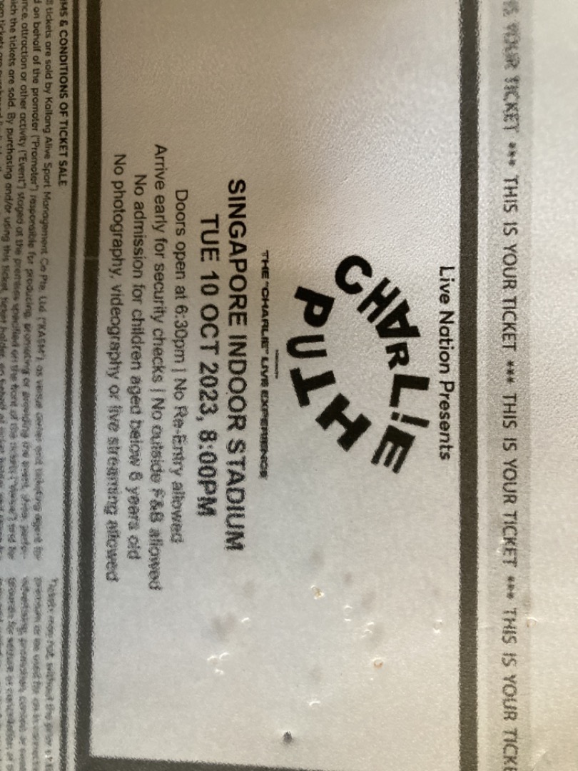 Charlie Puth Ticket Cat. 6, Row 31, Tickets & Vouchers, Event Tickets ...