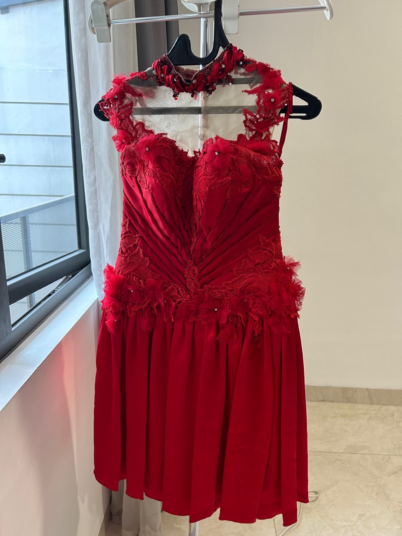 Cheongsam red merah congsam dress gaun, Fesyen Wanita, Pakaian Wanita ...