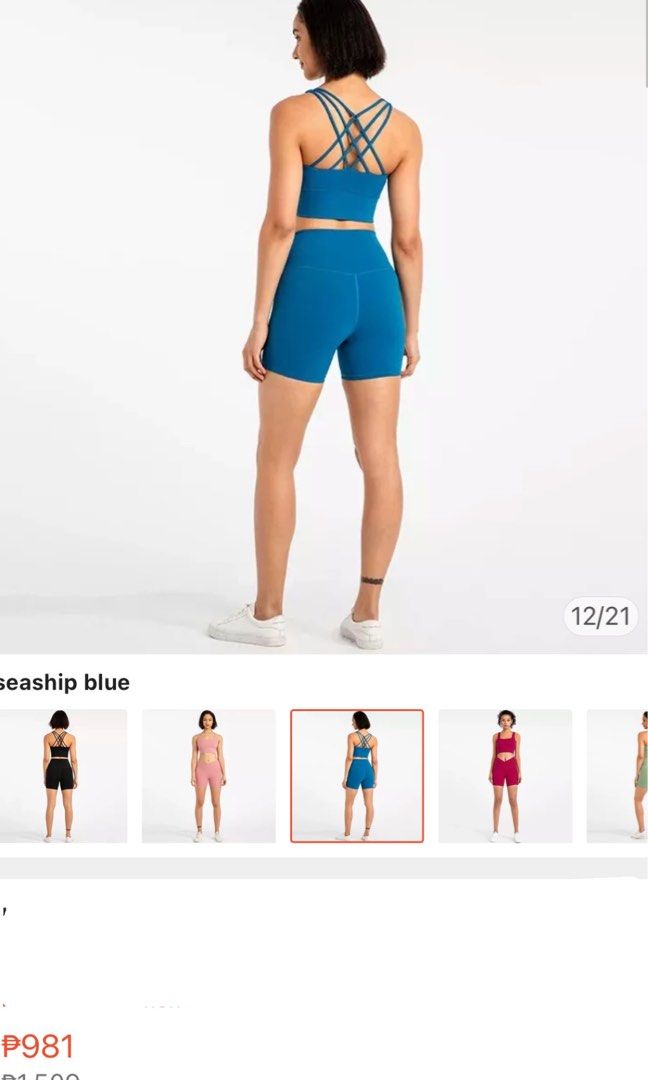 Cobalt Blue Sports Bra and Shorts Workout Set on Carousell