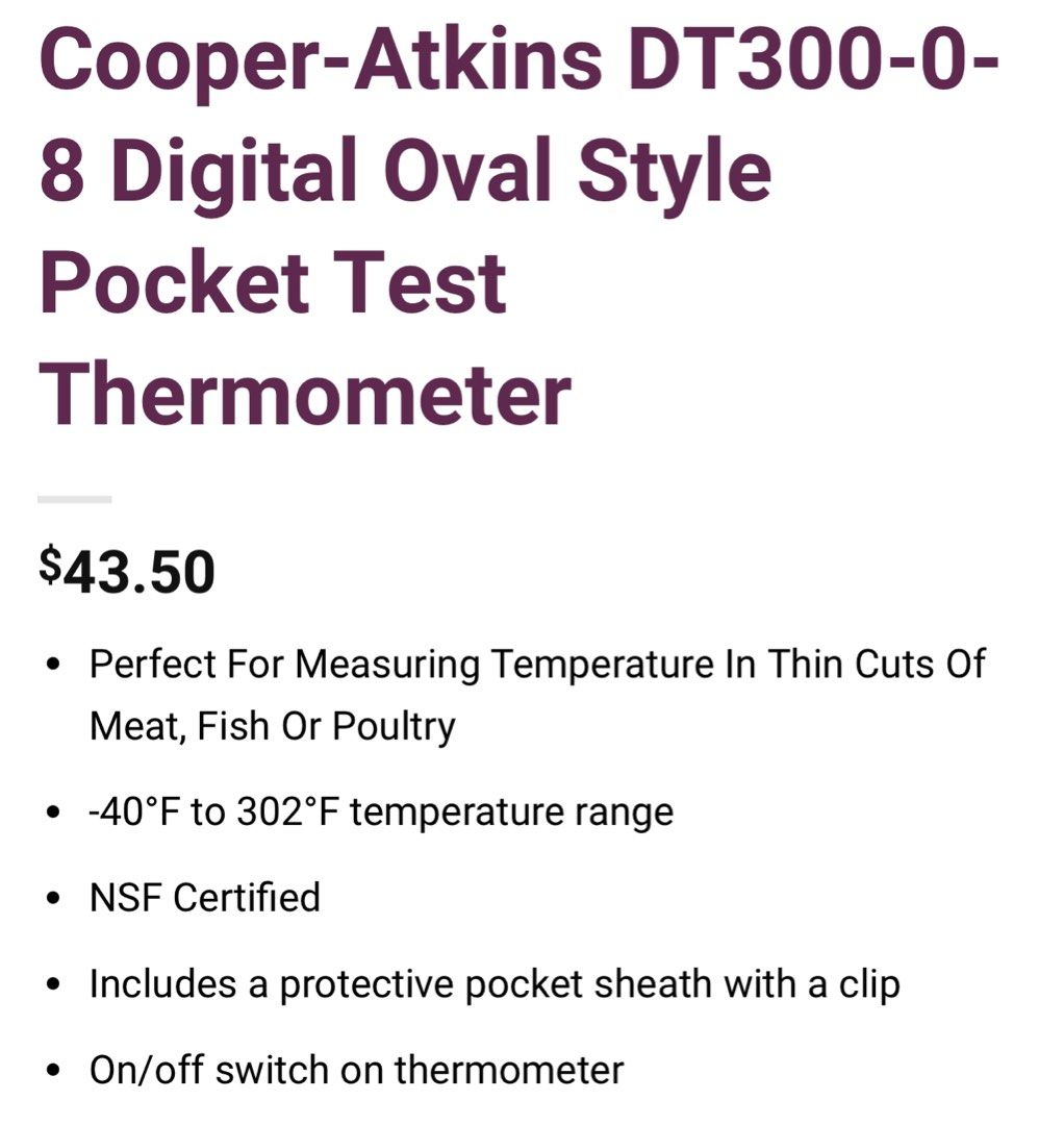 Cooper-Atkins DT300 Digital Oval Style Pocket Test Thermometer ...