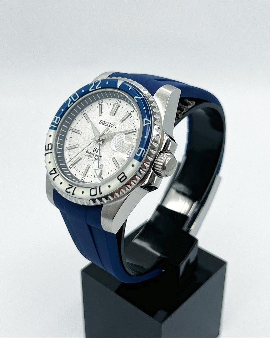 Custom Seiko Mod White GS GMT w/ Dark Blue accent 40mm, Men's Fashion ...