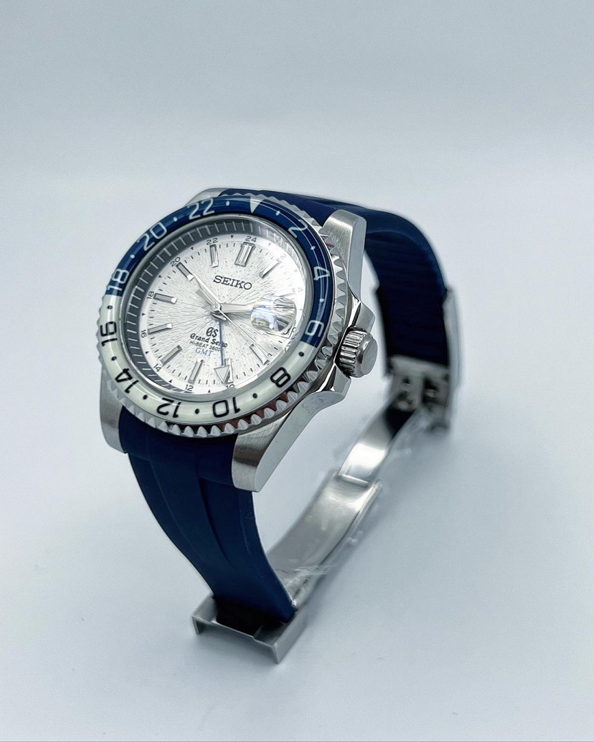 Custom Seiko Mod White GS GMT w/ Dark Blue accent 40mm, Men's Fashion ...