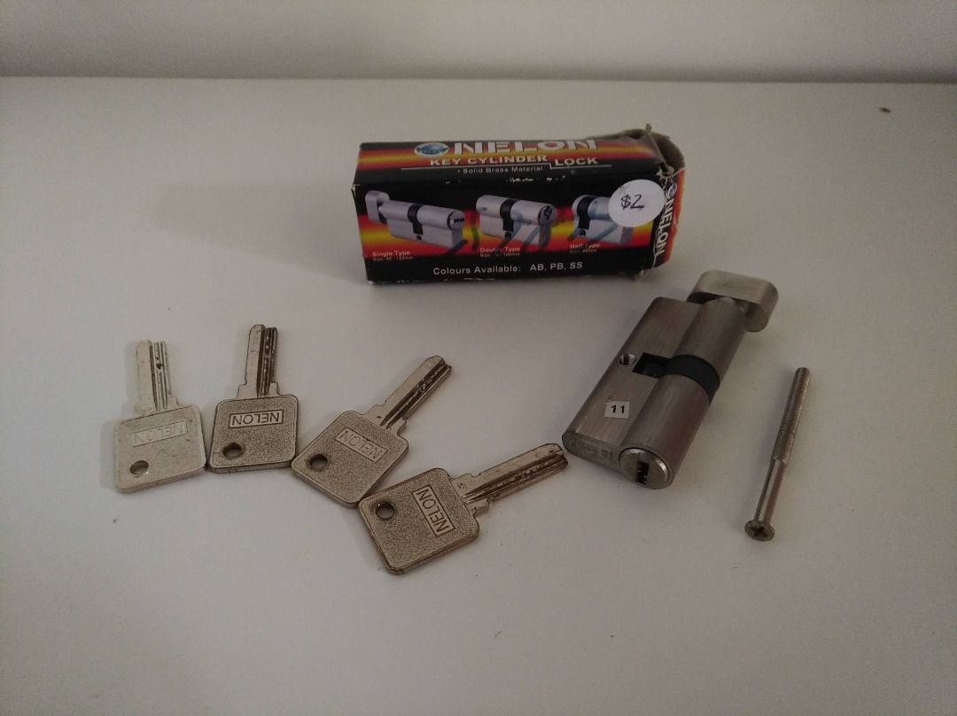 DOOR BARREL LOCK WITH FOUR KEYS SET, Furniture & Home Living, Security ...