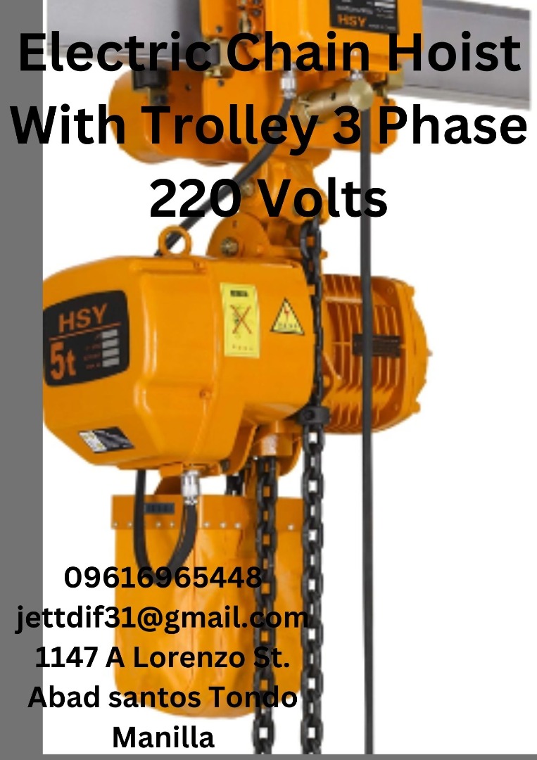 ELECTRIC CHAIN HOIST WITH TROLLEY 3 PHASE 220 VOLTS, Commercial ...