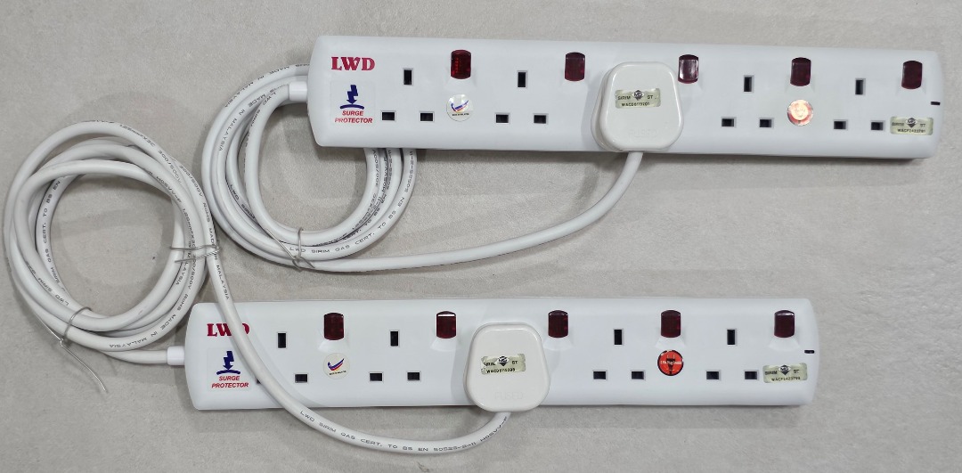 Extension Socket, Extension Power Socket (4 & 5 Ways) 2m cable, Surge ...