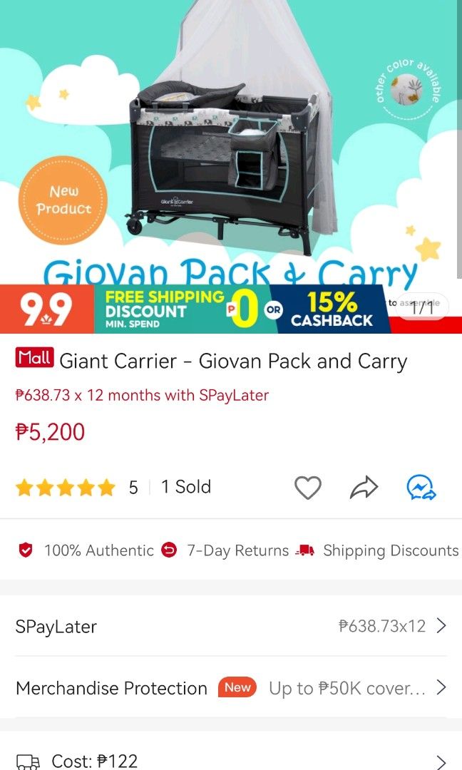 GIANT CARRIER GIOVAN PACK AND CARRY, Babies & Kids, Baby Nursery & Kids ...