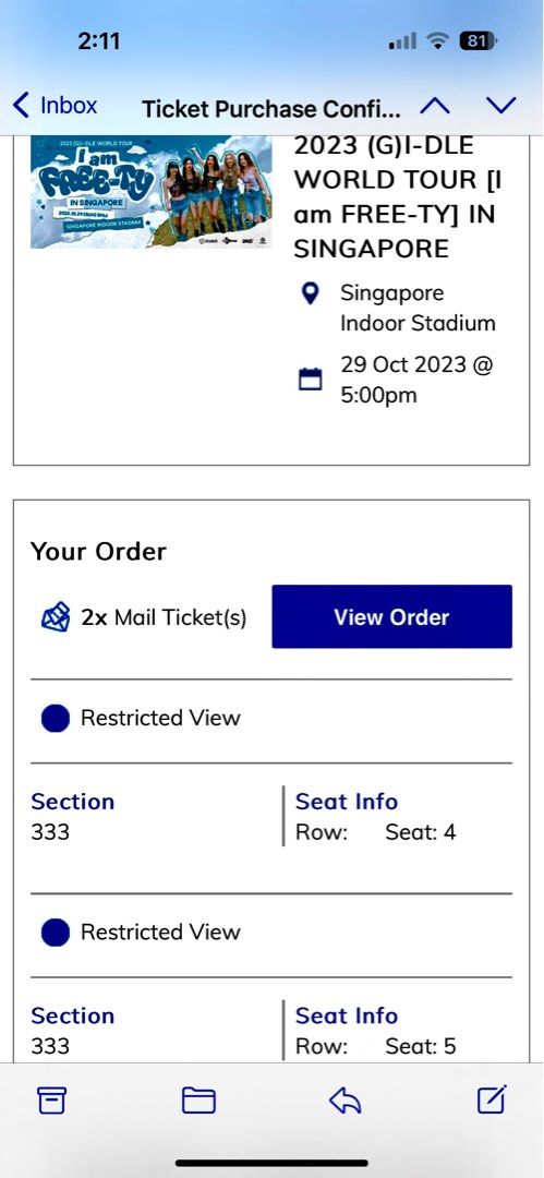 (G)idle concert side by side physical tickets X2 Cat7 ( 29 Oct, Sun ...