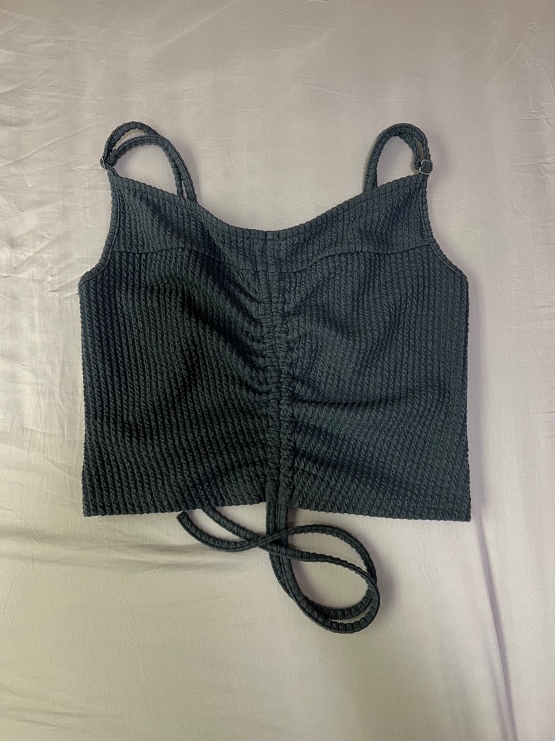 Grey Tie Scrunched Crop Top, Women's Fashion, Tops, Sleeveless on Carousell