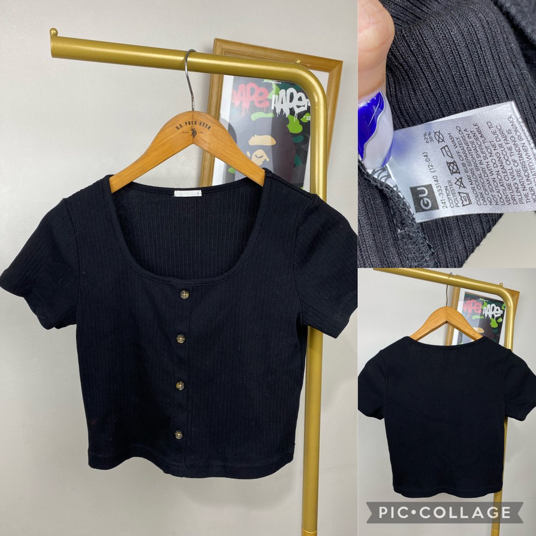 GU JAPAN RIBBED CROPPED TOP, Women's Fashion, Tops, Blouses on Carousell