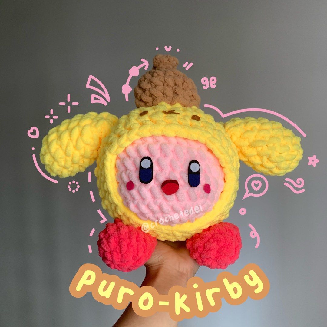 handmade crochet puro-kirby kirby in a pompompurin costume sanrio ...