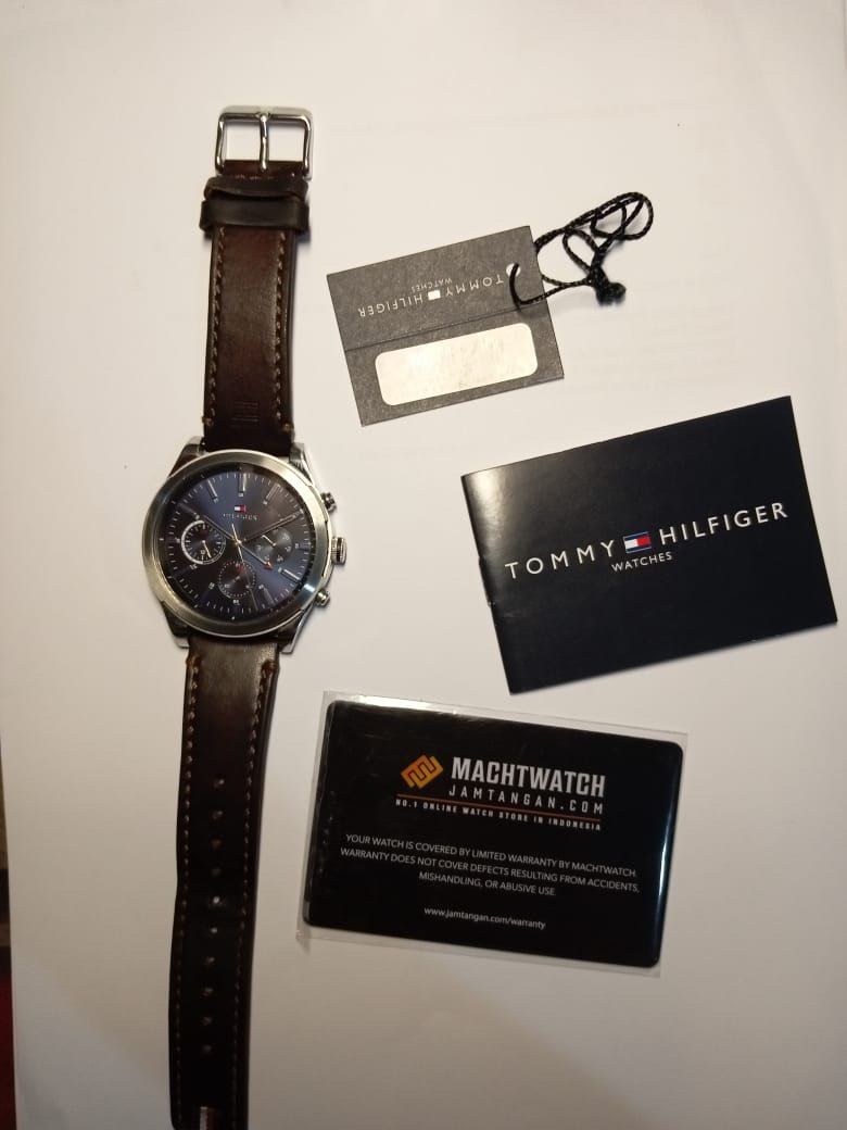Jam Tangan Pria Tommy Hilfiger Ashton 1791741 Blue Dial Brown Leather ...
