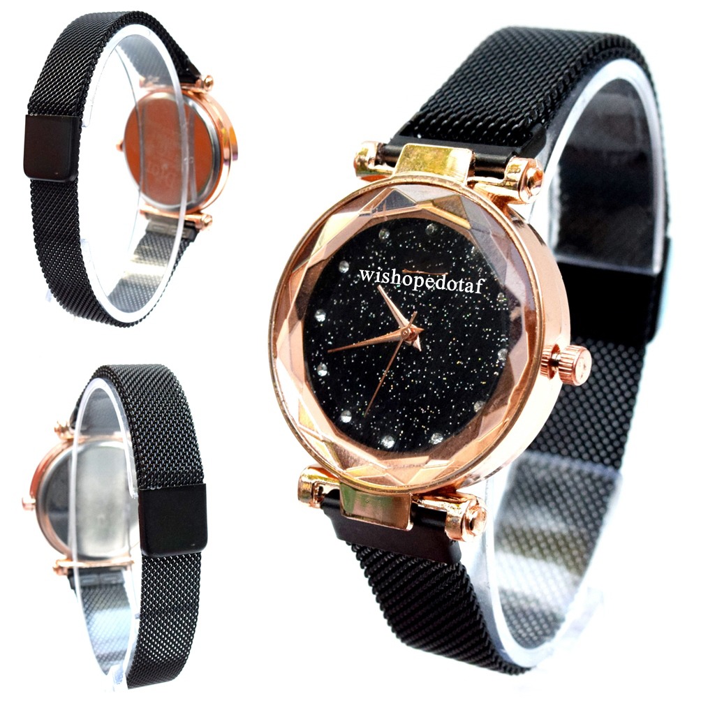 Jam Wanita Kristal Magnet Black, Fesyen Wanita, Jam Tangan di Carousell