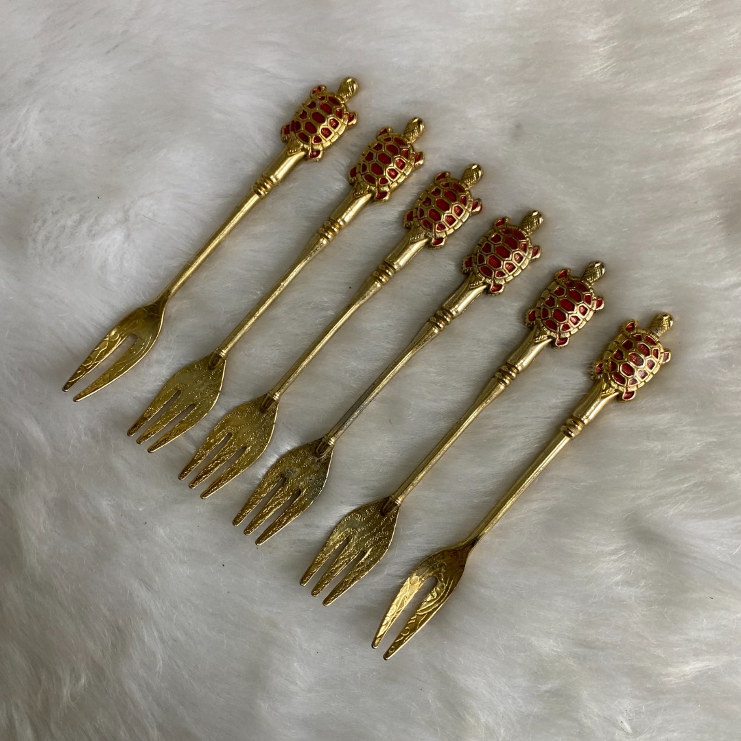 Japan Gold Red Stainless Steel Turtle Handle Tea Fork on Carousell