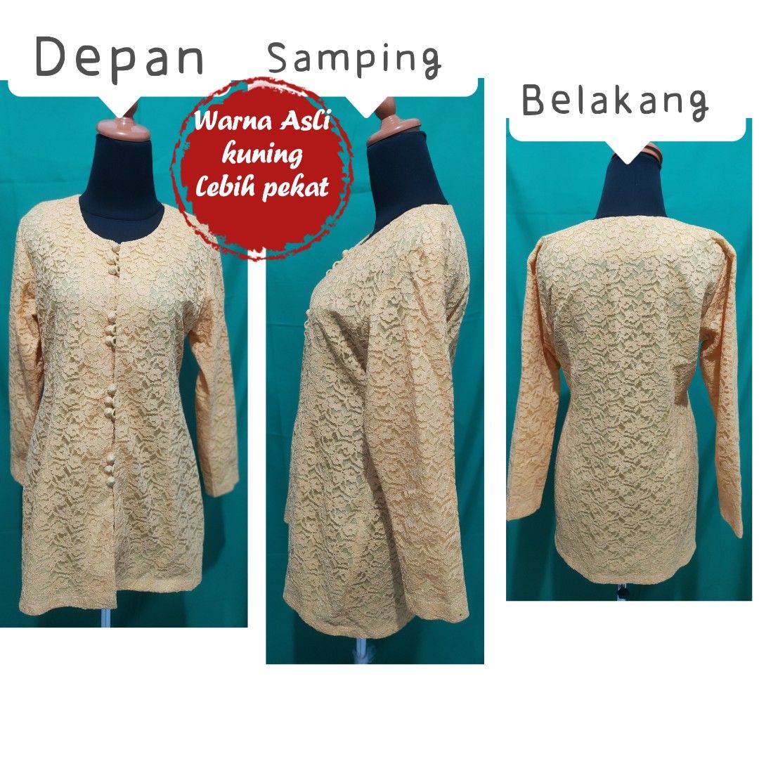 KB - 12 / Kebaya Brokat Kuning Amber / Kebaya Kuning Full Kancing ...