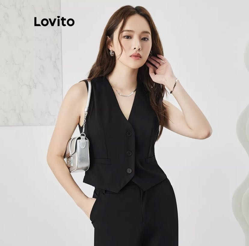 Lovito Black Vest, Women's Fashion, Tops, Blouses on Carousell