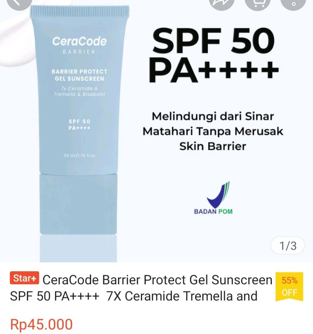 (NEW) Sunscreen Ceracode Barrier protect gel sunscreen spf 50pa ...