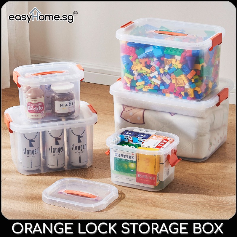 Orange Lock Storage Box Plastic Transparent Container Home Organizer ...