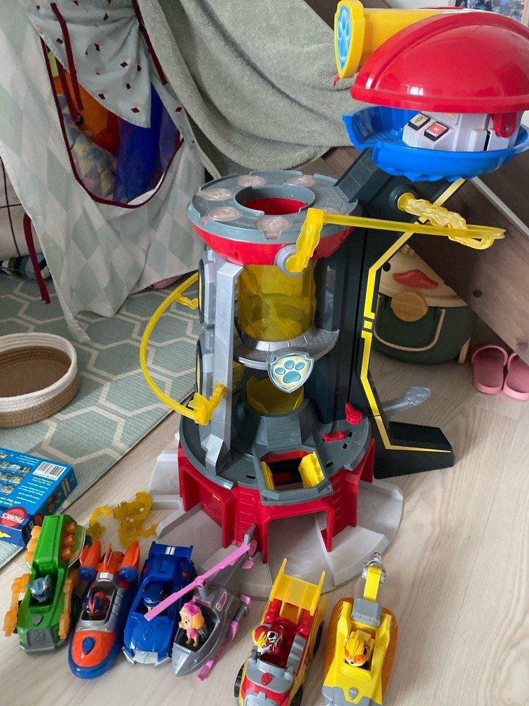 Paw Patrol Mighty Pups Lookout Tower - with 6 vehicles & pups, Hobbies ...
