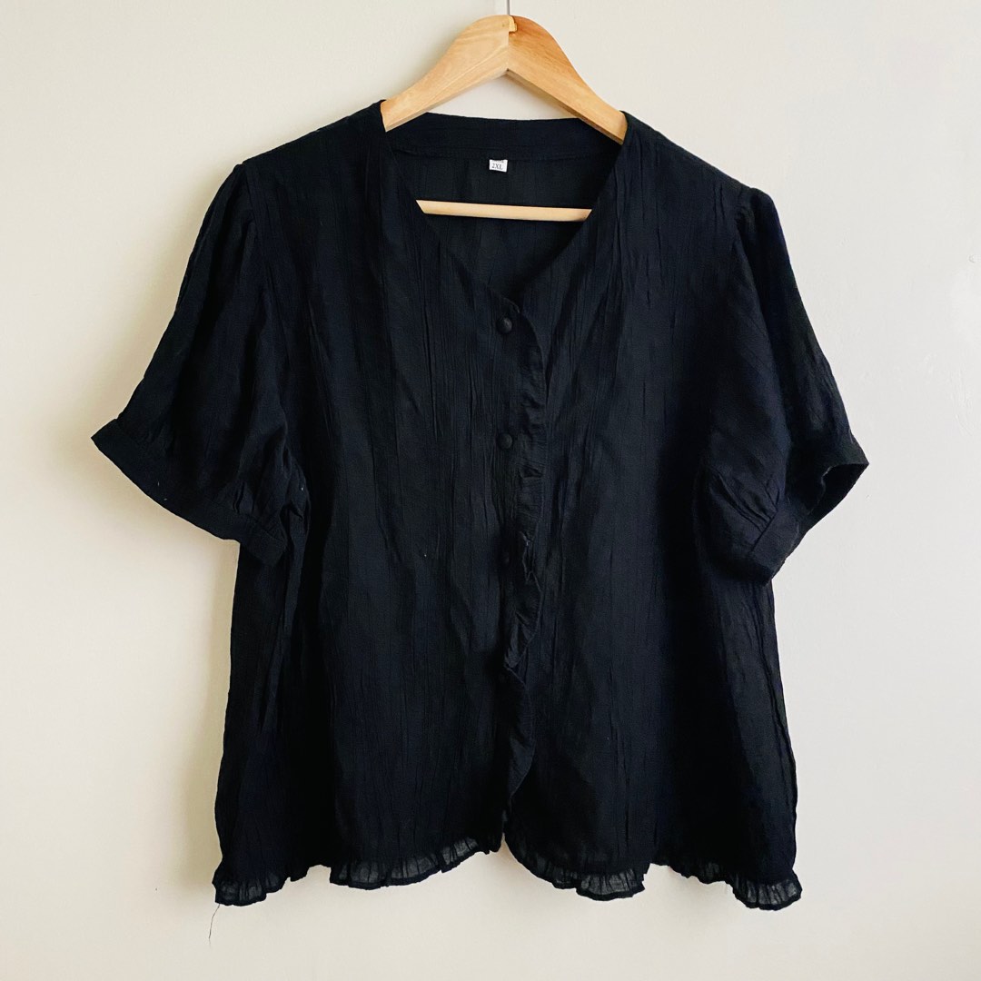 Plus Size Cotton Black Puffed Sleeves Top, Women's Fashion, Tops ...