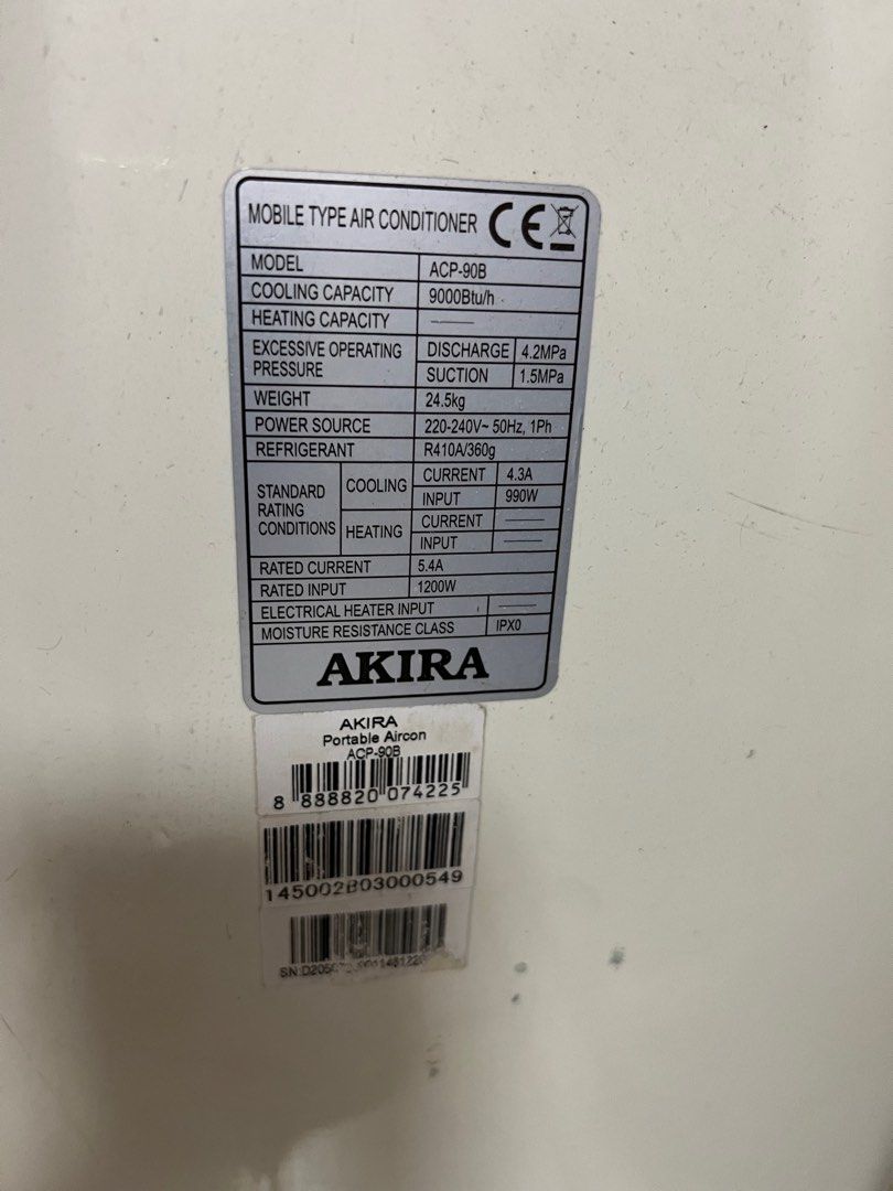 Portable Aircon Akira, TV & Home Appliances, Air Conditioners & Heating ...