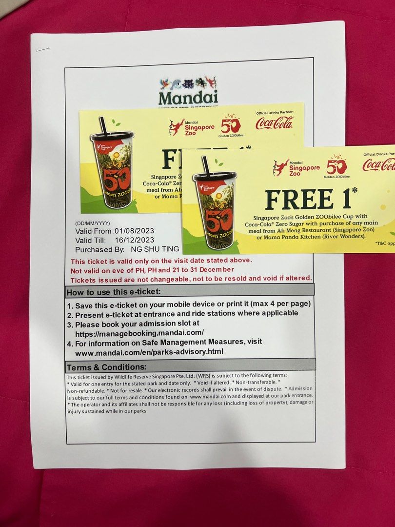 Singapore Zoo Tickets 2A + 2C, Tickets & Vouchers, Local Attractions ...