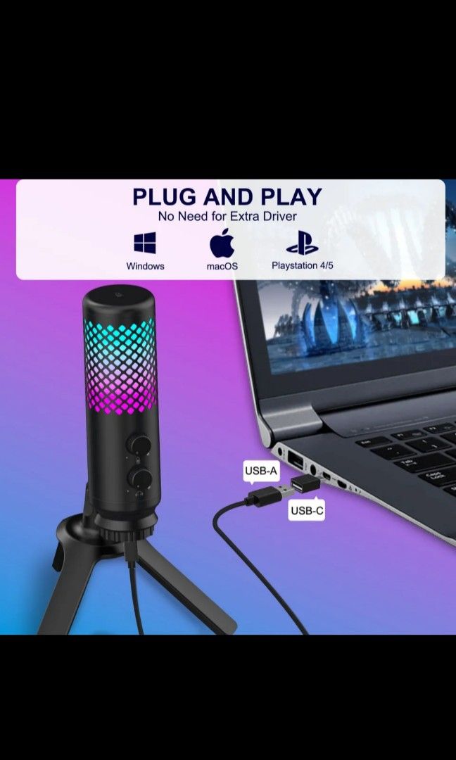 USB RGB Gaming Microphone, Audio, Microphones on Carousell