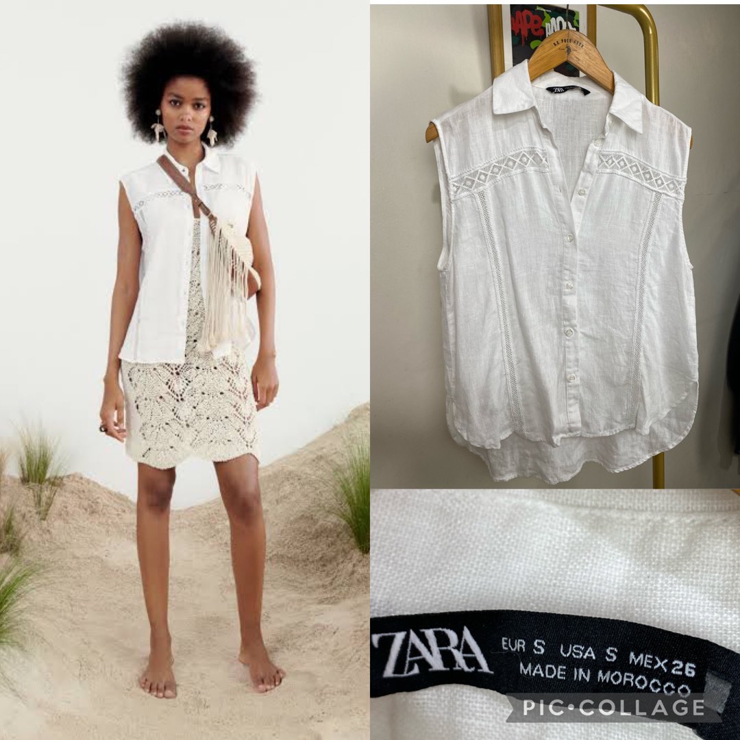 ZARA LINEN TOP, Women's Fashion, Tops, Sleeveless on Carousell