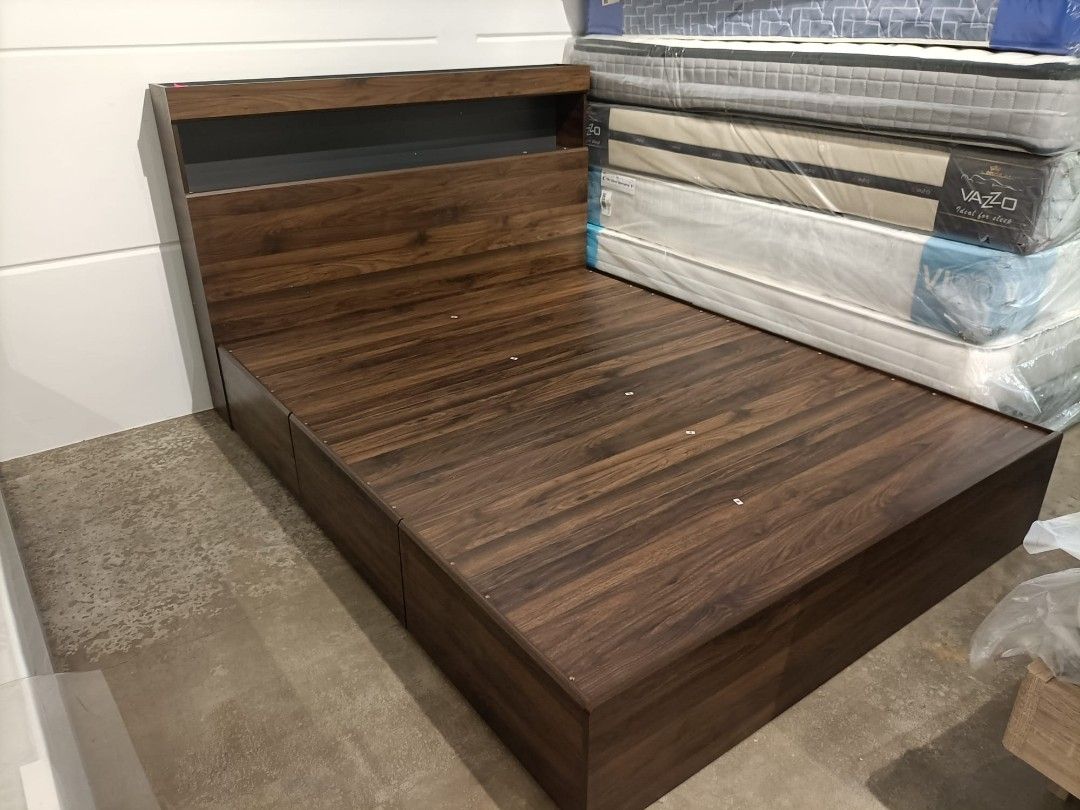 ATTAI Queen Size Storage Bed in WALNUT, Furniture & Home Living ...