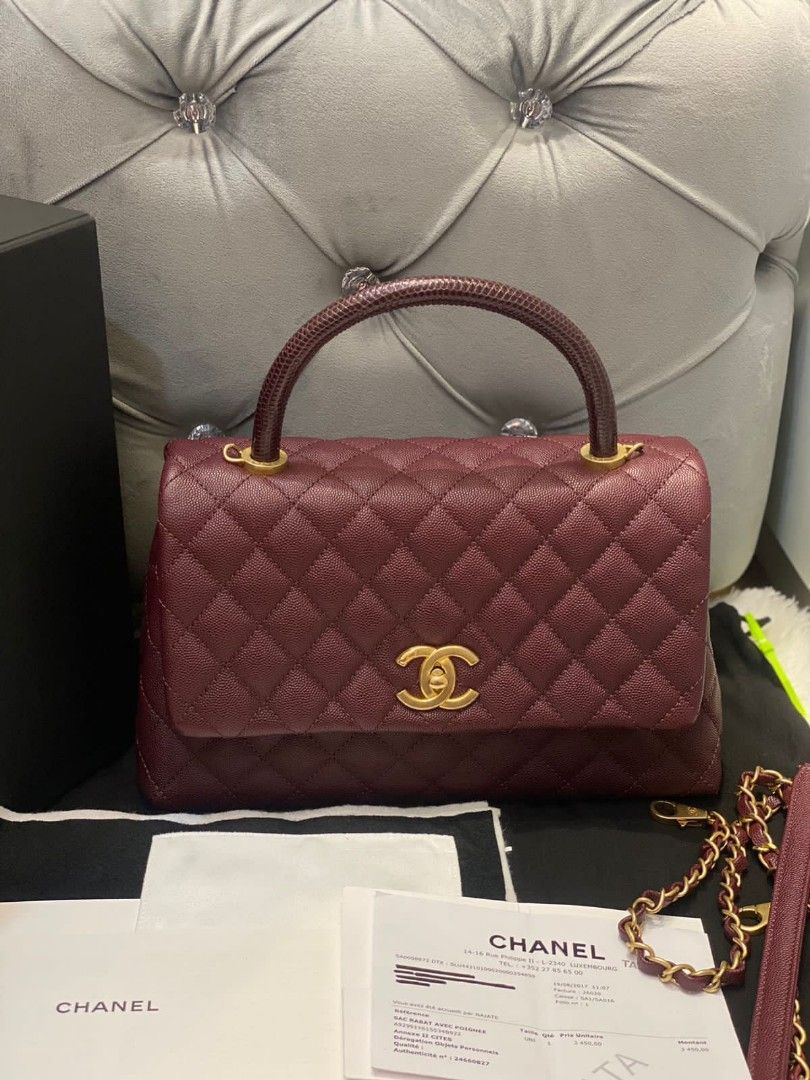 Chanel Coco Handle Small Lizard Bordeaux #24 Full set with receipt 2017 ...