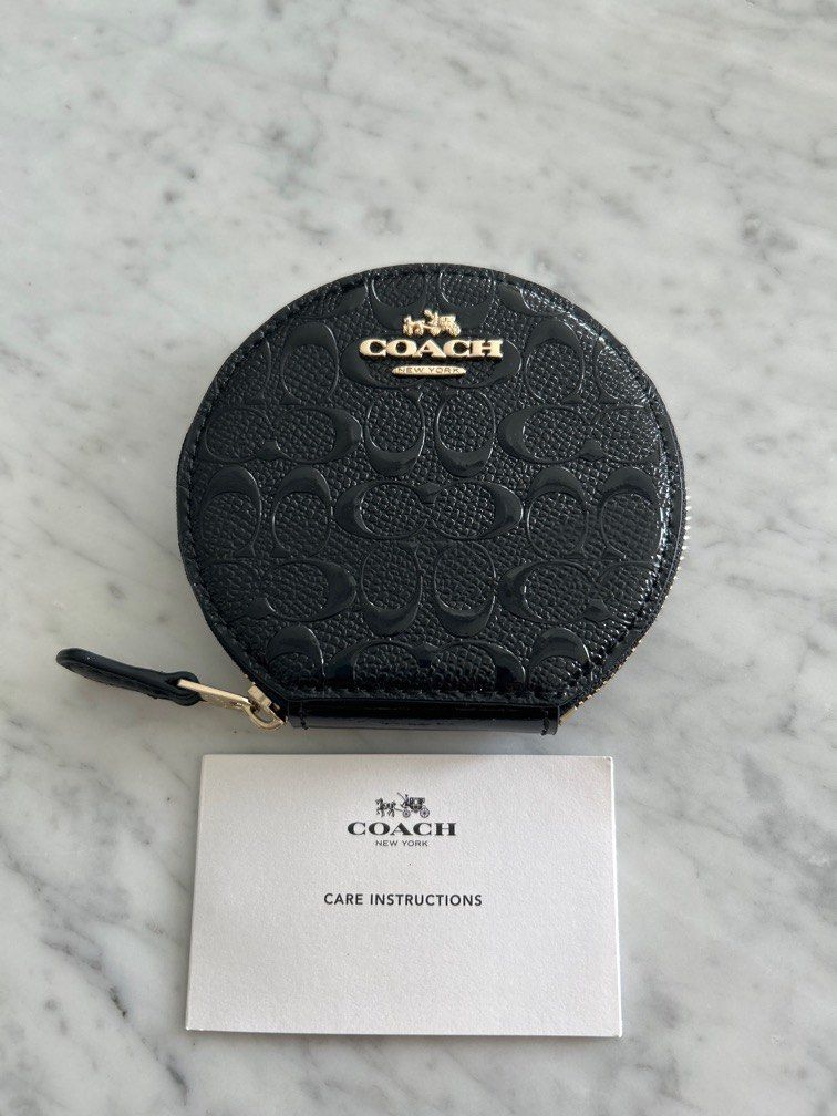 COACH ROUND COIN CASE IN SIGNATURE DEBOSSED PATENT LEATHER, Women's ...