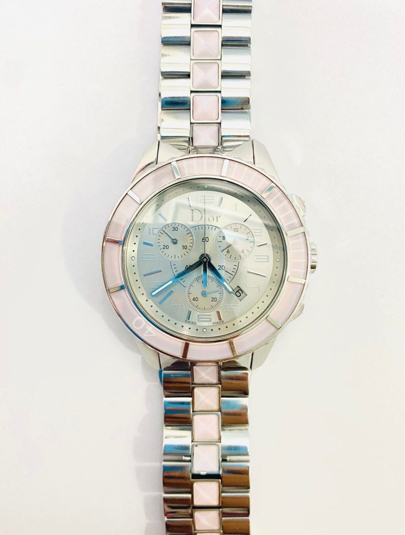 Dior Christal Chronograph Pink Watch Preloved Luxury Women, Luxury ...