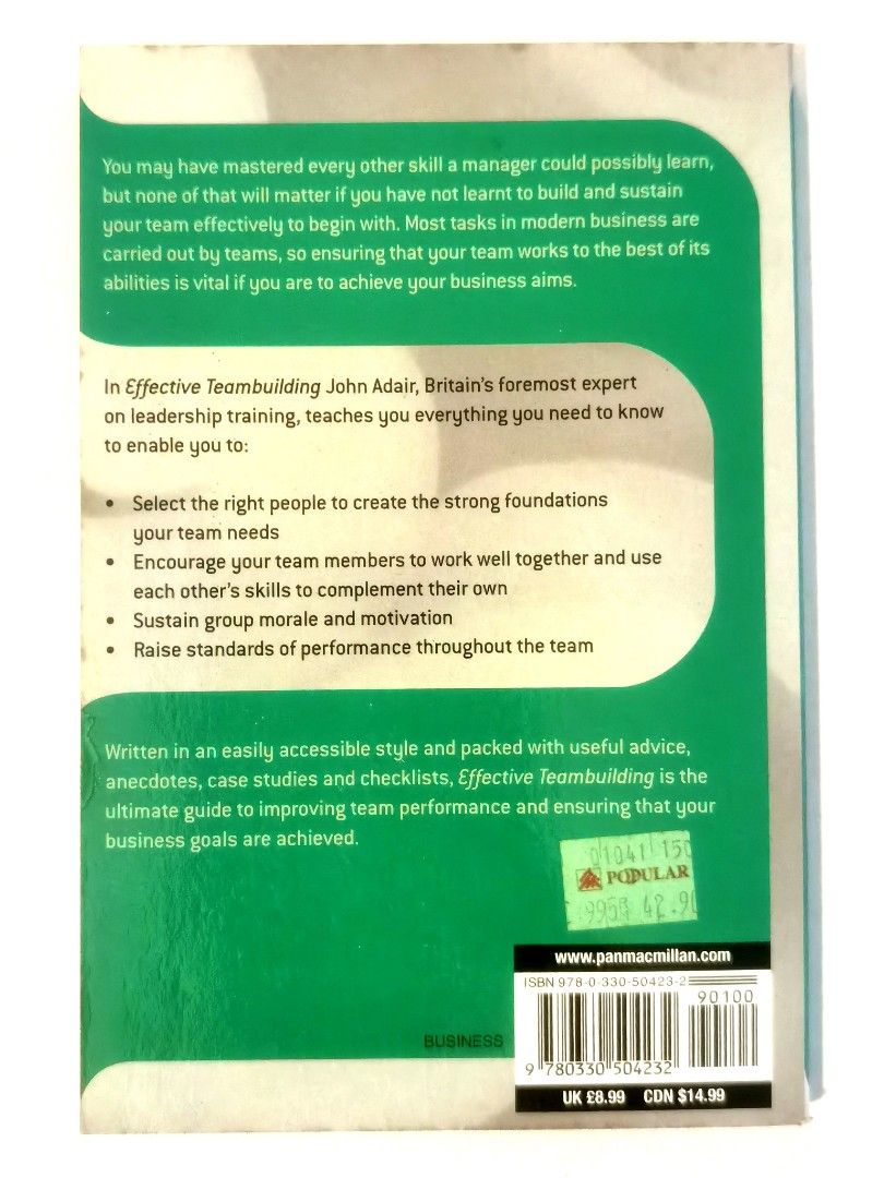Effective teambuilding how to make a winning team Book By John adair ...