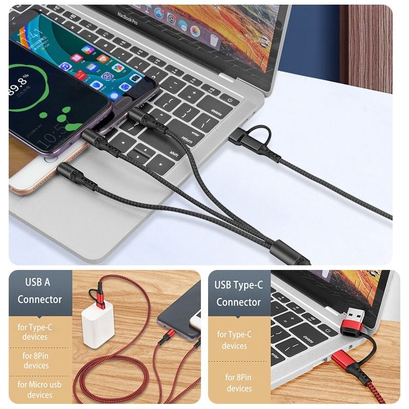 Fast USB Cable 5 in 1 USB Cable 3A PD Fast Charging Quick charging 2 ...