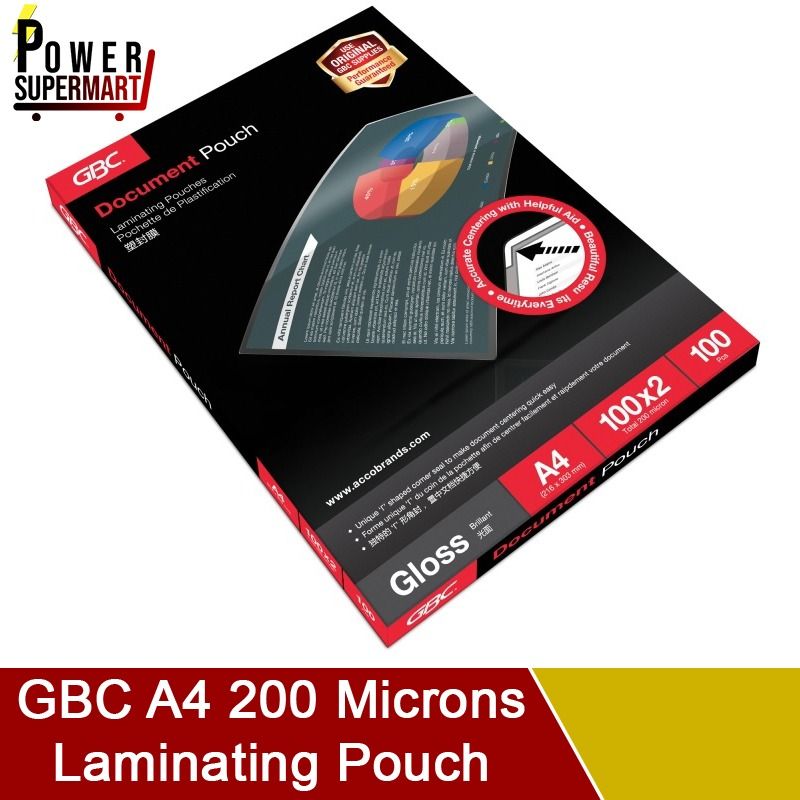 GBC Lamination Pouch. A4 Size. Contains 100 pcs per pack. Can use on many machines. Original GBC ...